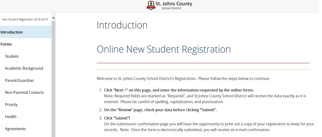 New Student Online Registration System | St. Johns County School District