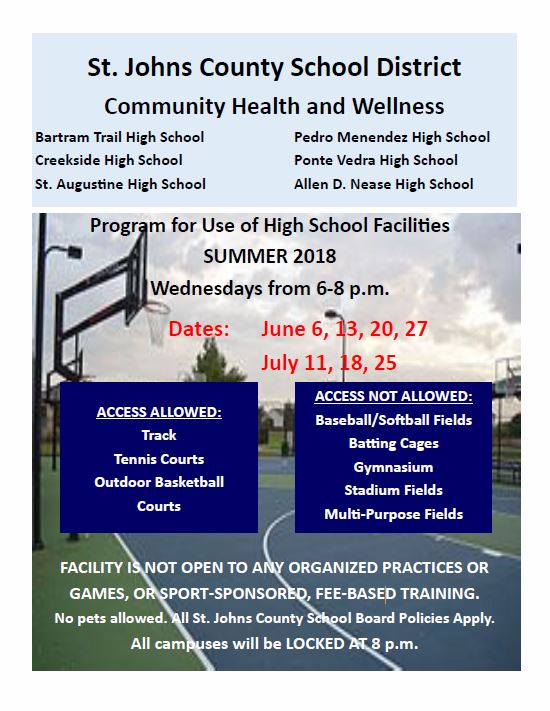 Summer 2018 Facility Use Flyer – St. Johns County School District
